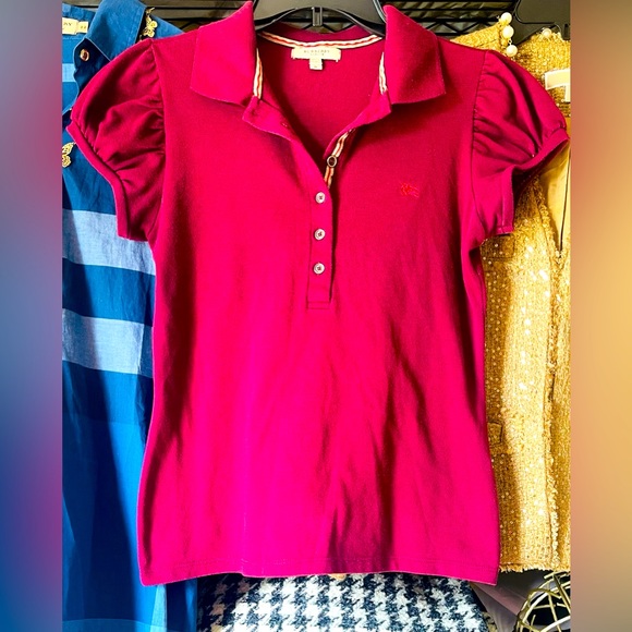 Burberry | Tops | Burberry Puffed Sleeves Casual Polo Shirt | Poshmark
